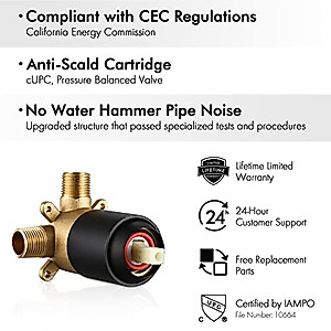 KES Shower Faucets Sets Complete Rain Shower Head Shower Valve and Trim Kit Wall Mount Pressure Balance Black Shower System, XB6202-BK