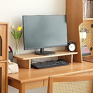 NOODCO Large Solid Wood Monitor Stand Riser Ergonomic Modern Long Computer Monitor Shelf Heavy Duty Oak Desktop Riser Desk Laptop Stand Printer Stand Organization Home Office (Size : 80cm)