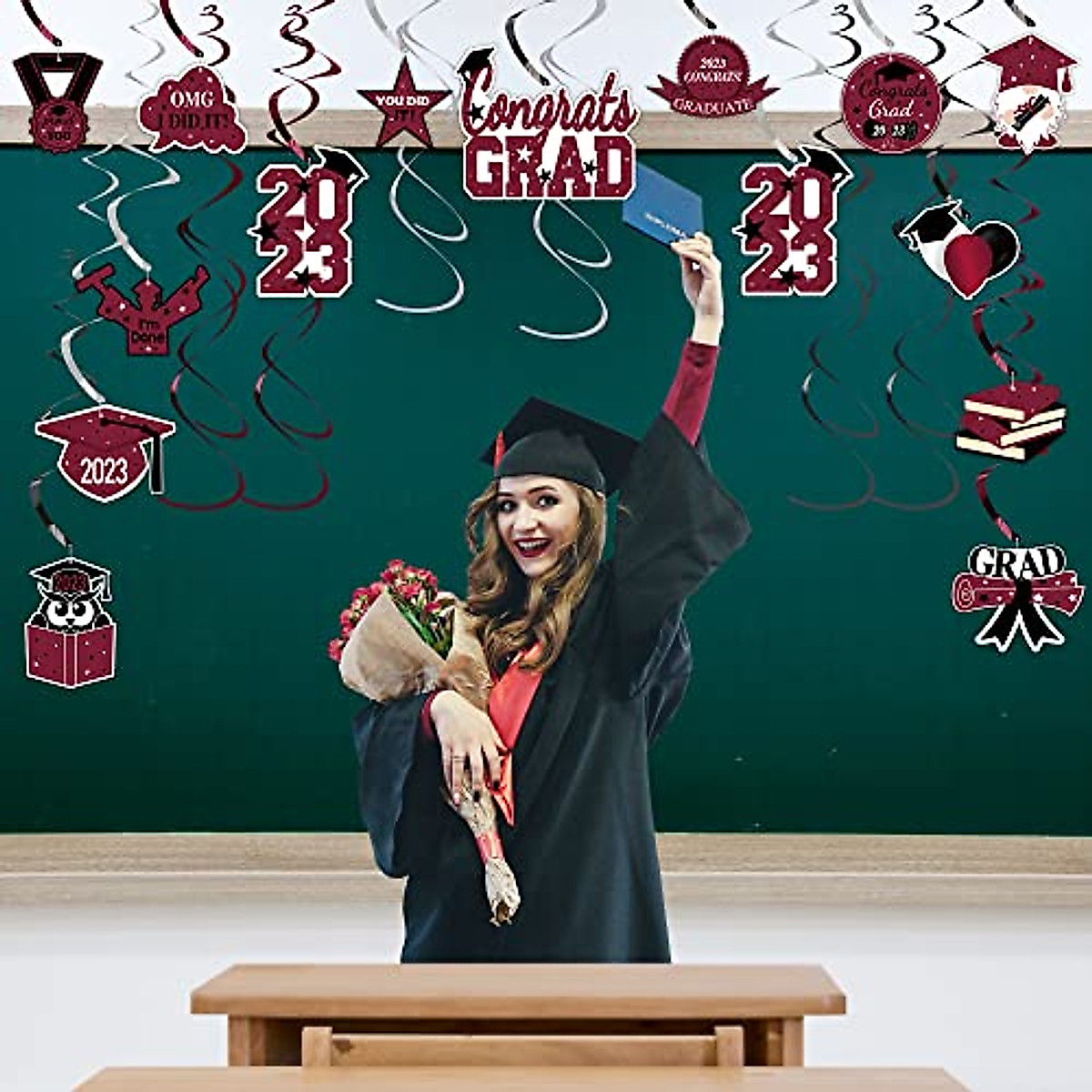 Tifeson Graduation Decorations 2023 Maroon - 36 PCS Graduation Party Supplies, Congrats Grad Hanging Swirls Decorations, High School College Graduation Party Decorations Class of 2023 Decor