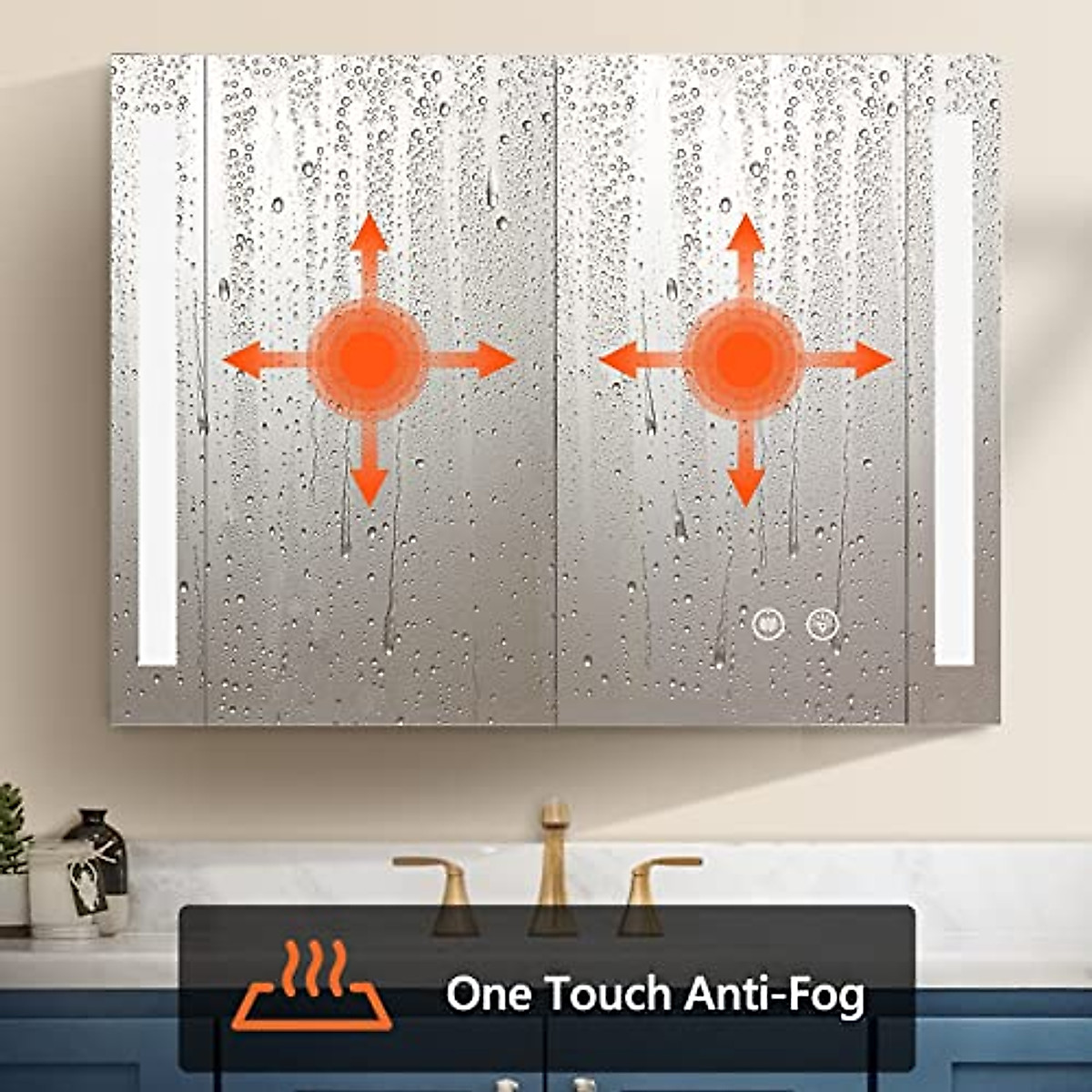 LALAHOO Medicine Cabinets for Bathroom with Mirror, 22" x 30" LED Bathroom Medicine Cabinet with Mirror, Double Doors Medicine Cabinet with Storage Shelves, Dimmable Light