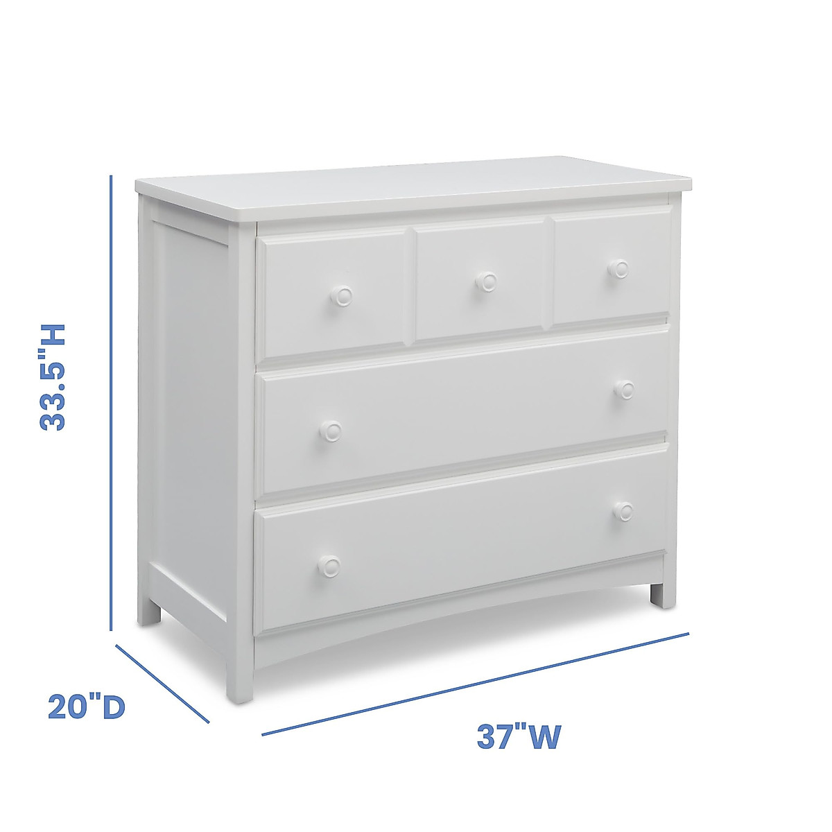 Delta Children 3 Drawer Dresser with Interlocking Drawers, Bianca White