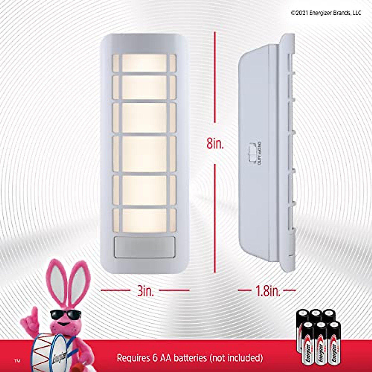 Energizer Wall Sconce, Battery Operated Modern Lamp, Nightlights, Stick Anywhere, Wireless Motion Activated LED Light Fixture for Hallway, Aisle, Kitchen, Lobby, Bathroom, 40644, White