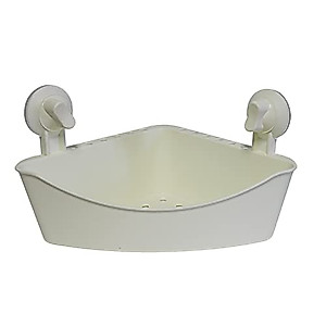 Dependable Industries inc. Essentials Triangle Corner Caddy Shelf For Bathroom Showers and Bath With 2 Vacuum Hanger Suction Cups For Ceramic Tile Glass Smooth Surfaces (White)