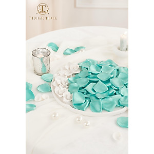 TINGE TIME 300pcs Silk Rose Petals Teal Green Heart Flower Petals for Wedding Flower Girl Basket Aisle Scatter Dinner Table Centerpieces Party Confetti Bridal Shower Romantic Night Decoration
