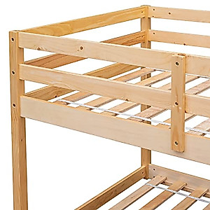 HomSof Twin Over Twin Floor Bunk Bed,Natural