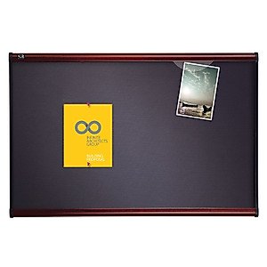 Quartet Prestige Grey Diamond Mesh Fabric Bulletin Board, 4 x 3 Feet, Mahogany Finish Frame (B444M)