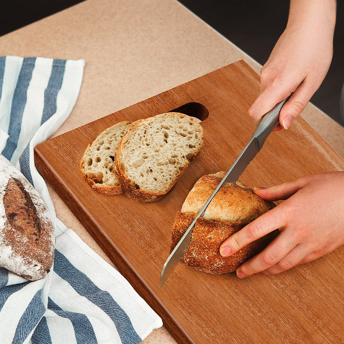 36" Acacia Wooden Charcuterie Boards with Handles, Extra Long Cheese Serving Board for Appetizers Food, Cutting Board Bread Meat Display Kitchen Decor