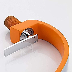 LaPhaL Kitchen Taps Kitchen Tap Kitchen Faucet Modern Home Chrome Brass Orange Bathroom Basin Faucet Mixer Tap Cold and Hot Water Faucets Sink Bath Mixer Tap, Vanity Faucets, HRT05