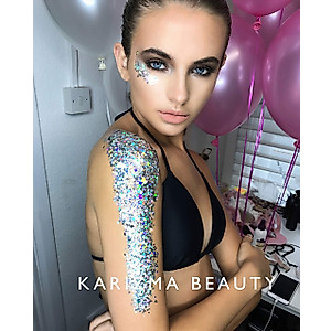 KARIZMA Holographic Silver Body Glitter. 10g Chunky Face Glitter, Hair Glitter, Eye Glitter and Body Glitter for Women. Rave Glitter, Festival Accessories, Cosmetic Glitter Makeup. Loose Glitter Set