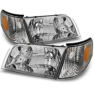 AKKON - For Ford Crown Victoria Clear Replacement Headlights W/Corner Lamps 4pc Left + Right Pair Set