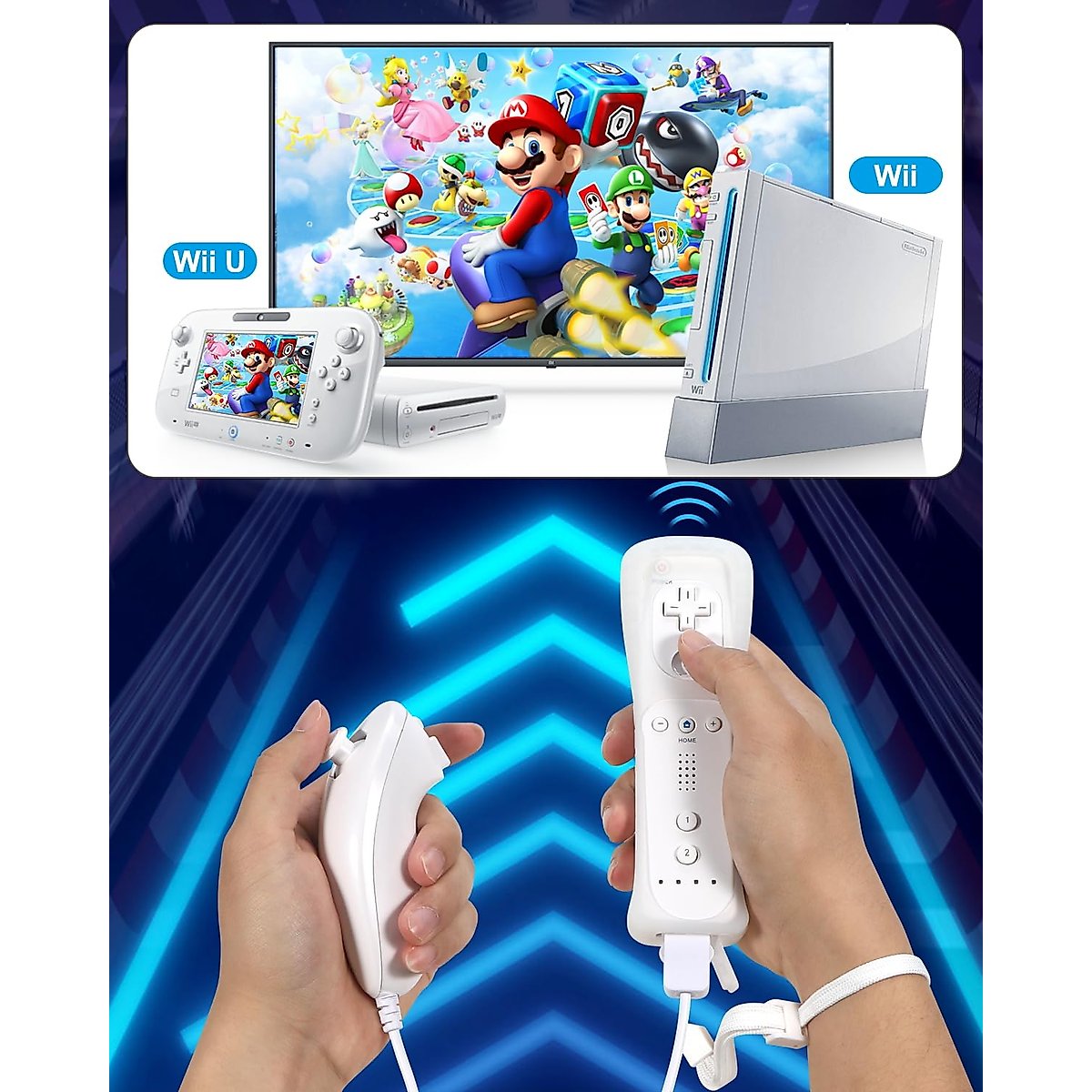 Motion-Sensing Remote Controller with Nunchunk for Wii and Wii U Games - Controller for Wii Remotes - Wii Controller with Nunchunk - Set of 2