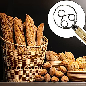 DflowerK Danish Dough Whisk Hand Mixer and Dough Scraper Set Stainless Steel Dutch Dough Whisk Kitchen Baking Tools for Bread Cookie Souffle Pastry Pizza Dough