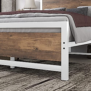 HOMBCK White Twin Bed Frame with Headboard, White Metal Bed Frame Twin with Heavy Duty Slats, Twin Bed Frame No Box Spring Needed, Easy Assembly, White