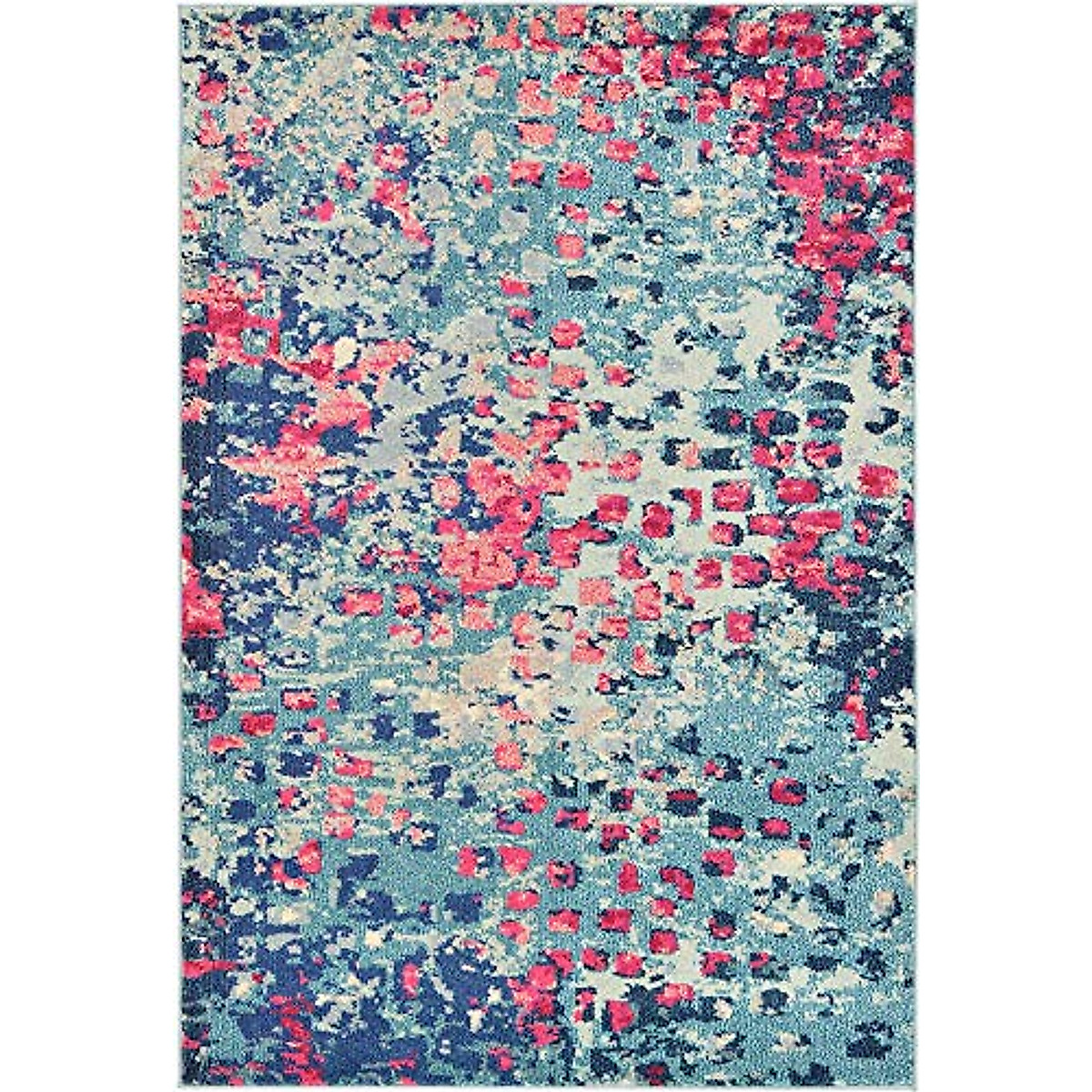 Unique Loom Jardin Collection Colorful, Vibrant, Abstract, Modern Area Rug, 4 x 6 ft, Blue/Pink