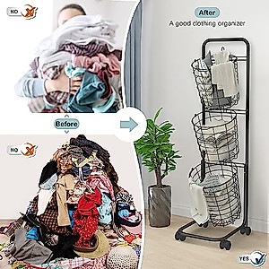 uyoyous Laundry Basket on Wheels 3 Tier Large Laundry Hampers 48.4x12.6x9.7 Inch Laundry Room Organization and Storage with Removable Wire Baskets Clothing Sorting Laundry Baskets