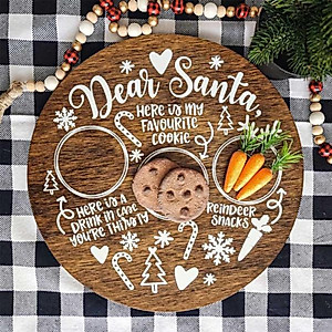 Personalized Wooden Christmas Cookies and Milk for Santa Tray, Custom Wooden Christmas Santa Treat Plate Board with Handle, Christmas Eve Serving Tray Home Party Decoration