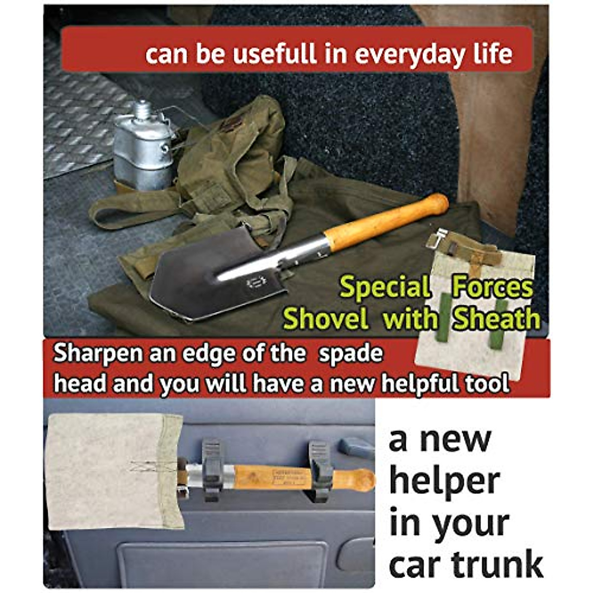 Shovel 1984 Special Forces Shovel Includes Sheath Shovel Stainless Steel with Pouch