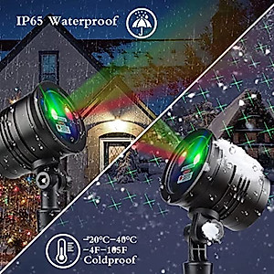 Christmas Projector Lights, Led Waterproof Christmas Laser Lights Landscape Spotlight Red and Green Star Show with Remote Decorative for Bedroom Outdoor Garden Patio Wall Holiday Party