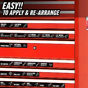 Toolbox Organization Magnetic Labels-80 Large Tool Chest Organizer Labels-Strong Magnets-Fits All Brands of Steel Tool Box Drawers(Black 3.125x1.0 in)