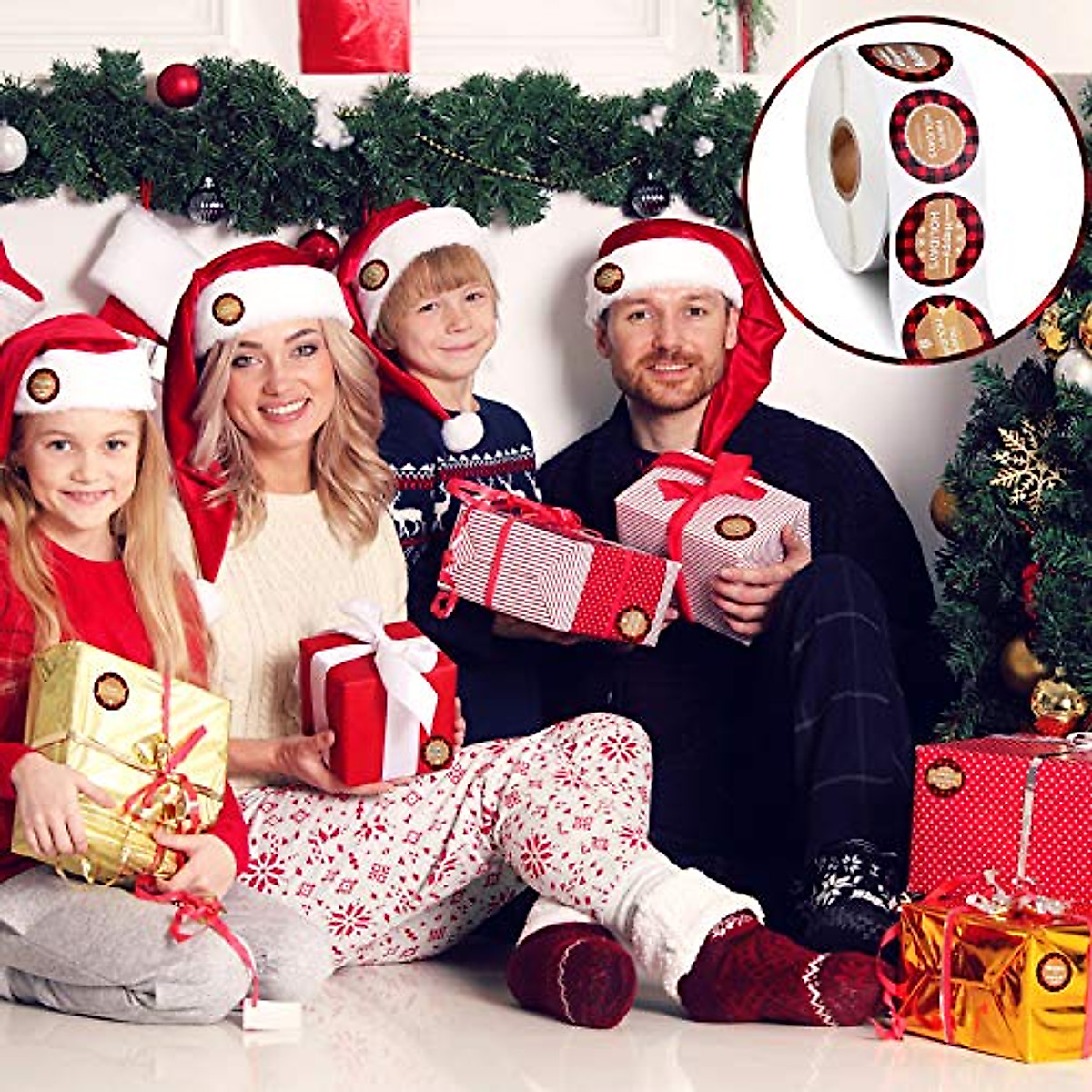 Outus 1000 Pieces Christmas Stickers for Envelopes 1.38", 9 Designs Round Merry Christmas Label Stickers Christmas Envelope Seal Self Adhesive Holiday Stickers for Cards Gift Party (Happy Style)