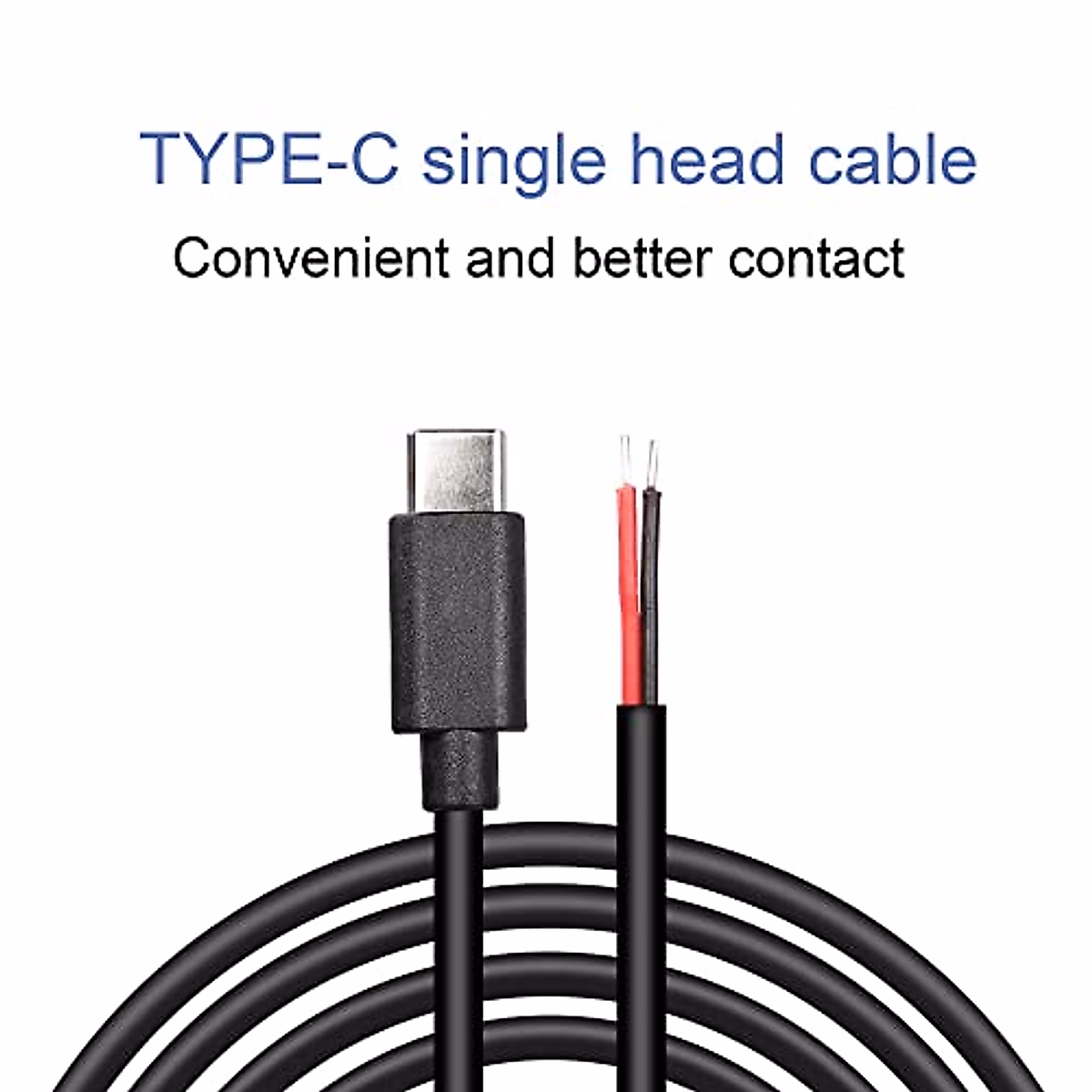 USB Type-C Pigtail Cable Extension Power Cable 22AWG 5V 3A USB-C Plug to 2 Pin Bare Wire Open End Connector for DIY - 1M/3.2FT 5PCS (Type C Male)