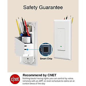 GHome Smart Switch,Smart Wi-Fi Light Switch for Lights Works with Alexa and Google Home 2.4Ghz, Single-Pole(Not 3-Way),Neutral Wire Required,UL Certified,Voice Control (2 Pack)