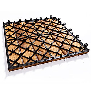 YAMAZING 12”x12” Solid Wood Interlocking Flooring Tiles (Pack of 9), Acacia Hardwood Deck Tiles, Floor Tile for Both Indoor & Outdoor Use, Patio Garden, Waterproof All Weather, 6 Slat (9 Sq Ft)