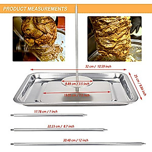 Stainless Steel Vertical Skewer for Barbecue Grill, For Tacos Al Pastor, Shawarma, Brazilian Churrasco, Removable Grilling Rack Meat Spit (With Bakeware)