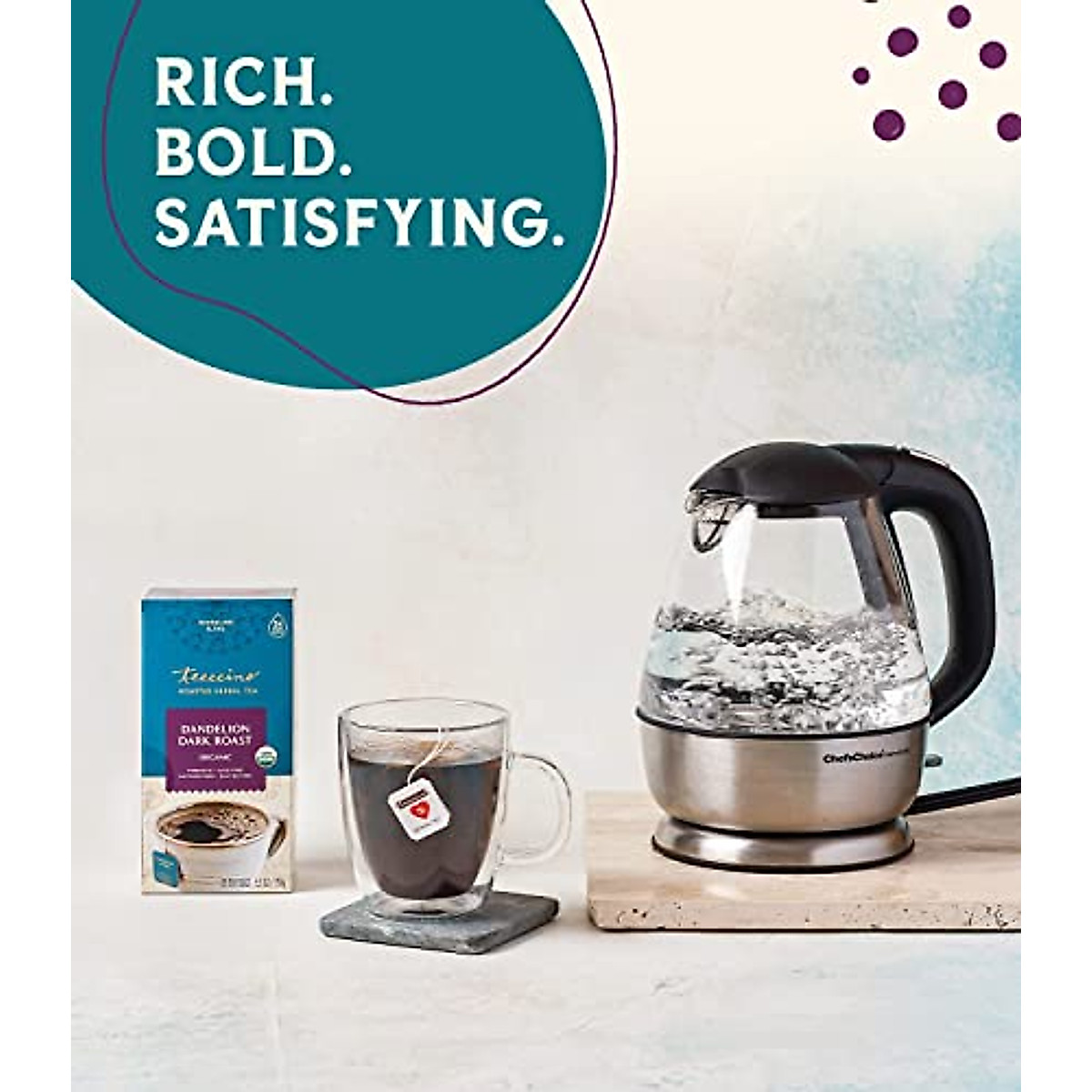 Teeccino Dark Roast Dandelion Tea - Rich & Roasted Herbal Tea That’s Caffeine Free & Prebiotic with Detoxifying Dandelion Root, 25 Tea Bags (Pack of 3)