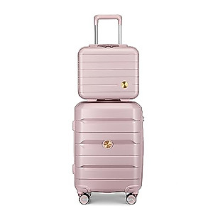 Somago 2 Piece Luggage Set Carry On Suitcase 20 INCH Lightweight Hard Shell PP Suitcase with TSA Lock Spinner Wheel 22x14x9 Airline Approved (Rose Pink)