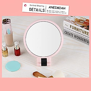 ANEIMIAH 1x 5X Magnifying Travel Hand Held Vanity Mirror,Compact Double Side Folding Magnification Hand Mirror for Women with 360°Rotating Handle Table Desk Small Round Make up Mirrors Pink