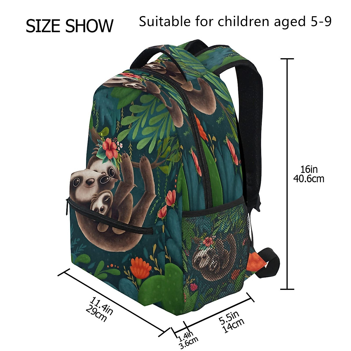 Sloth School Backpack for Girls Boys,Sloth Bookbag Ages 6-13 Book Bag Cartoon Sloth Backpack for Kid