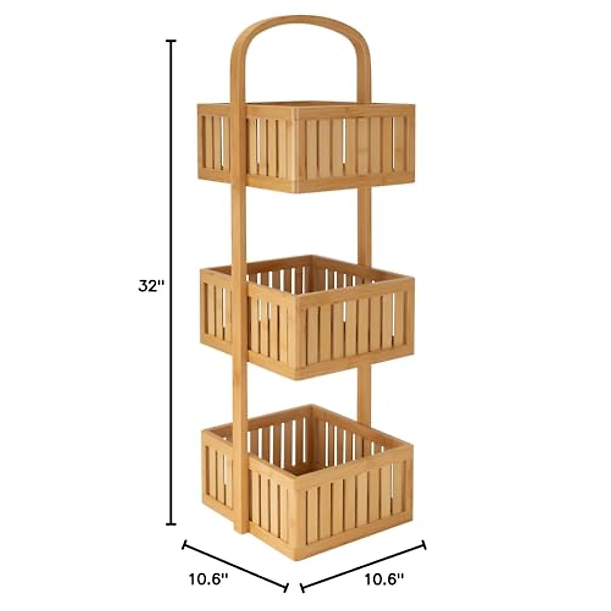 Organize It All 3 Tier Bamboo Stationary Caddy | Bathroom Organization | Multipurpose Storage Shelf Baskets | Eco-Friendly | Easy to Assemble