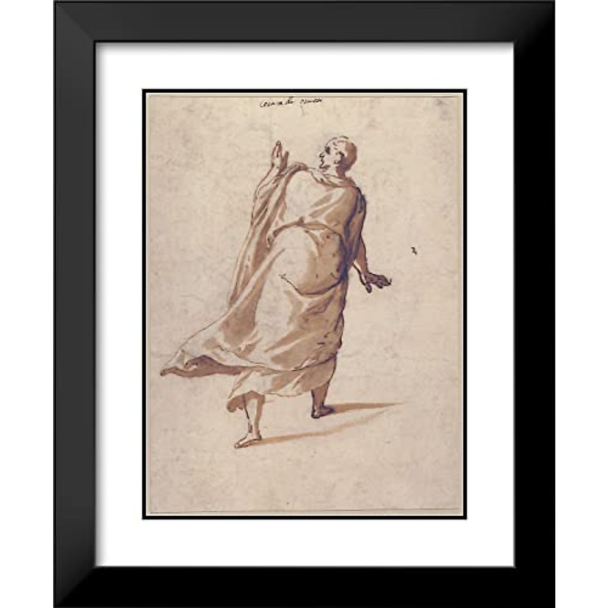 ArtDirect Cesare Nebbia 15x18 Black Modern Frame and Double Matted Museum Art Print Titled - Back View of a Standing Man in a Long Cloak (1536-1614)