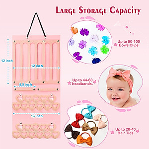 Vimiv Bow Holder for Baby Girls, Bow Headband Holder for Baby,Baby Headband Holder Organizer Hanging Newborn Hair Bow Storage w/Heart-Shape Velvet Hangers for Baby Hair Accessories, Soft Pink