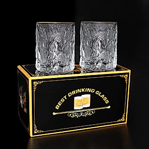 ANBFF Whiskey Glasses Set of 2, Rocks Glass, Vintage Drinking Glasses Cups, 7.4 oz Crystal Old Fashioned Tumblers with Premium Gift Box - for Bourbon, Scotch, Cocktails, Tequila, Cognac