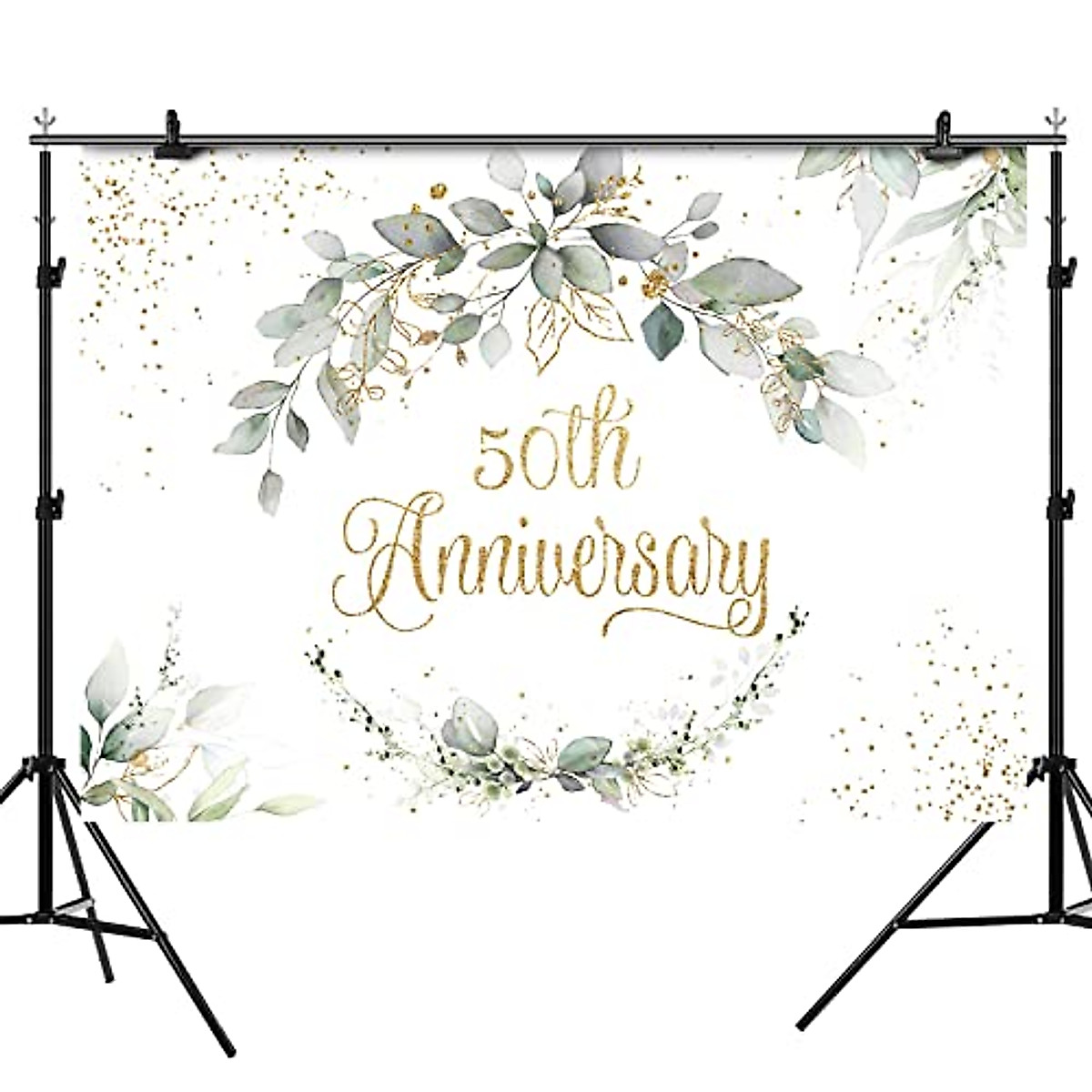 Rsuuinu Happy 50th Anniversary Backdrop Greenery Cheers to Wedding Anniversary Bridal Shower Miss to Mrs Photography Background Party Decorations Banner Supplies Favors Photo Booth Props 7x5ft
