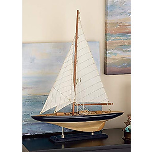Deco 79 Wood Sail Boat Sculpture with Lifelike Rigging, 17" x 4" x 21", Beige