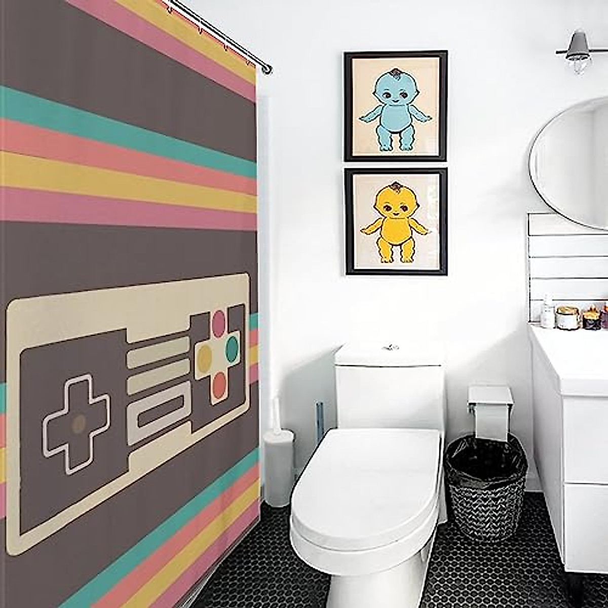 Video Game Controller Gamepad Shower Curtain with Grommets and Hooks Waterproof Bath Curtains for Bathroom Showers Bathtubs Decoration