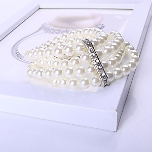 Asphire Vintage Faux Pearl Bracelet 4-Row Pearl Stretch Bracelet Multi-Layered Pearl Elastic Bangle Bridal Wedding Jewelry 1920s Flapper Costume Accessories for Women