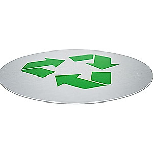 Metal Recycle Signs | 5.5" Round, Recycle Bin Marker | Metal Sign for Recycling Basket | Brushed Silver Aluminum with Green Recycle Symbol - Made in The USA
