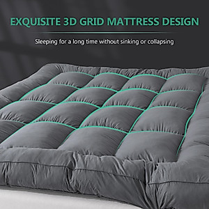 WhatsBedding 5 Inch Goose Feather Mattress Topper Twin Size,Filled with Gel Memory Foam,1800 T Cooling Twin Feather Bed,Thick Foam Overfilled Pillow Top,Soft Mattress Pad Cover,39"x75",Dark Grey