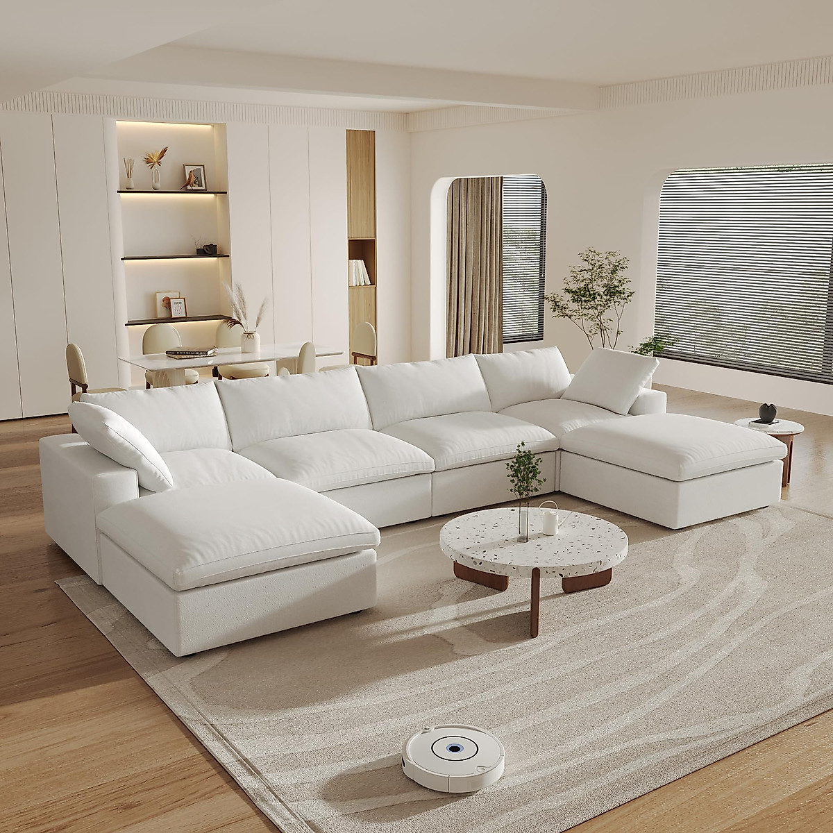 WJShome Cloud Modular Sectional Sofa with 2 Storage Ottomans,160.6" U Shaped Sofa Couch,Minimalist Wide Deep Seat Convertible CouchesSofa Covers Washable&Replaceable,White