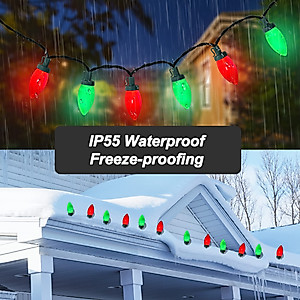 RECESKY C7 Bulbs Halloween String Lights with Built-in Timer - 50 LED 24ft Purple Orange Battery String Lights for Outdoor, Indoor Decor, Fairy Garden, Bedroom, House, Halloween Party Decorations