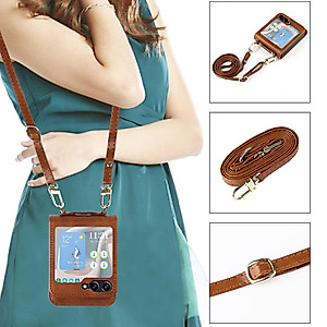 MistWorld for Samsung Galaxy Z Flip 5 Wallet Case with Shoulder Strap, Leather Case Hinge Protection, for Samsung z flip5 Card Case Women's Case with Lanyard Security Loss and Shock Phone case