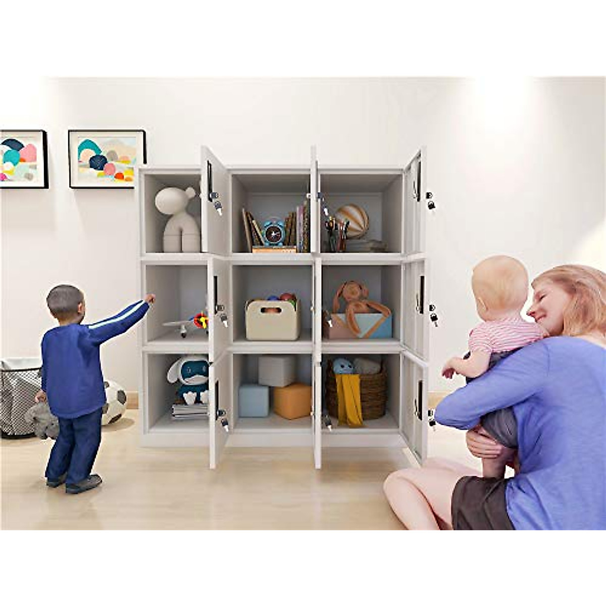 MECOLOR Full White Color Metal Office and Home Storage Cabinet Locker with 9 Doors Garage Tool Cabinets (Full White, 9D)…