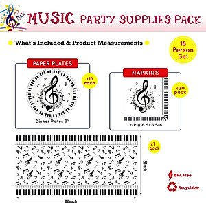 Musical Notes Party Supplies and Decorations,Include Musical Social Media Plates,Napkins,Music Notes Tablecloth,for Kids Music Theme Birthday Party Bridal Wedding Baby Shower Decor(16 Guests )
