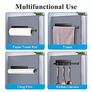 RedCall 2 Pack Magnetic Paper Towel Holder for Fridge,Black Kitchen Towel Holder for Refrigerator/BBQ Grills/Griddles Toolbox/RV,Powerful Magnetic Towel Bar,Kitchen Bathroom Organizers and Storage