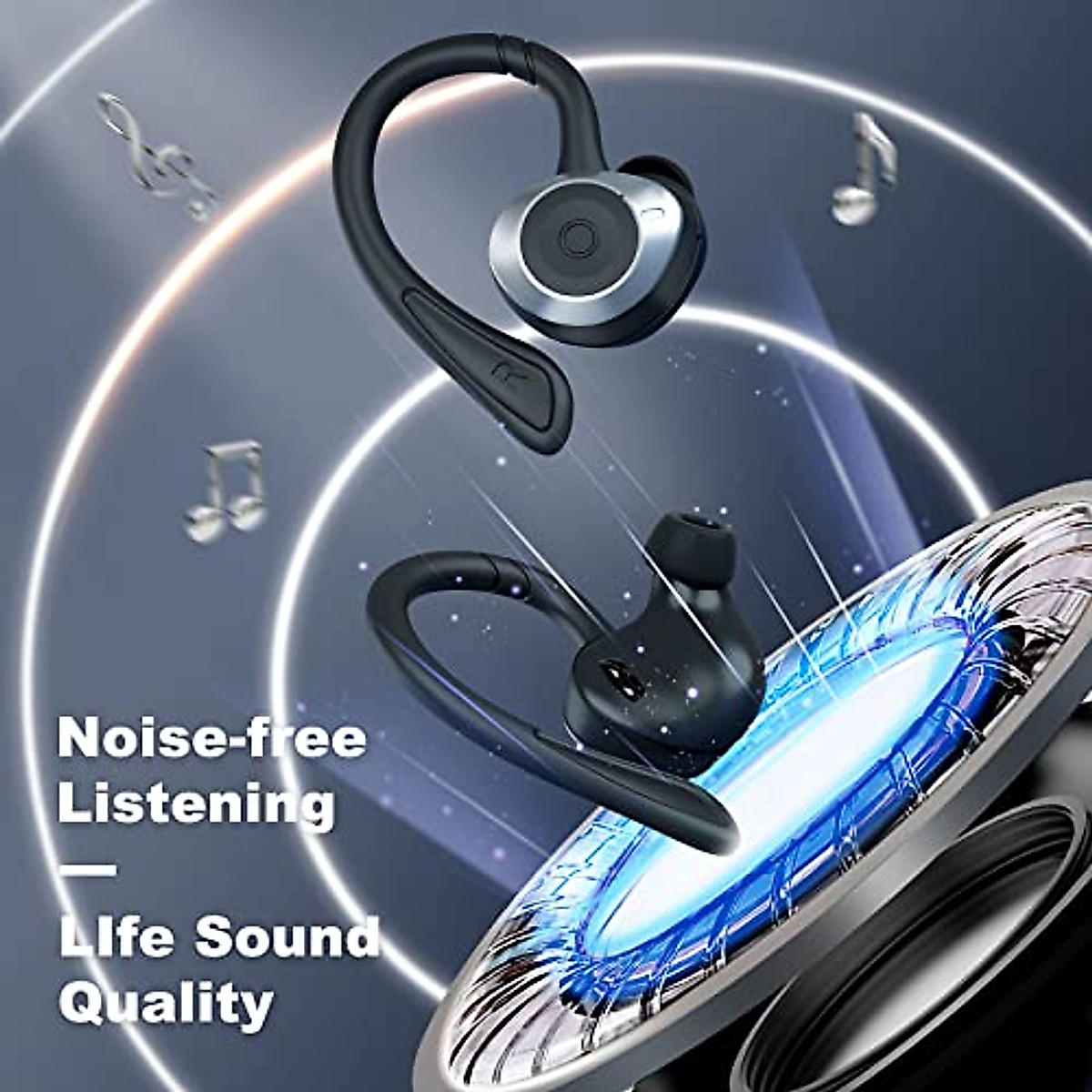 comiso Wireless Earbuds Bluetooth Headphones, True Wireless in Ear Bluetooth 5.1 Earbuds with Microphone, Deep Bass, IPX7 Waterproof Loud Voice Earphones for Sport Outdoor Running Gym Workout(Black)