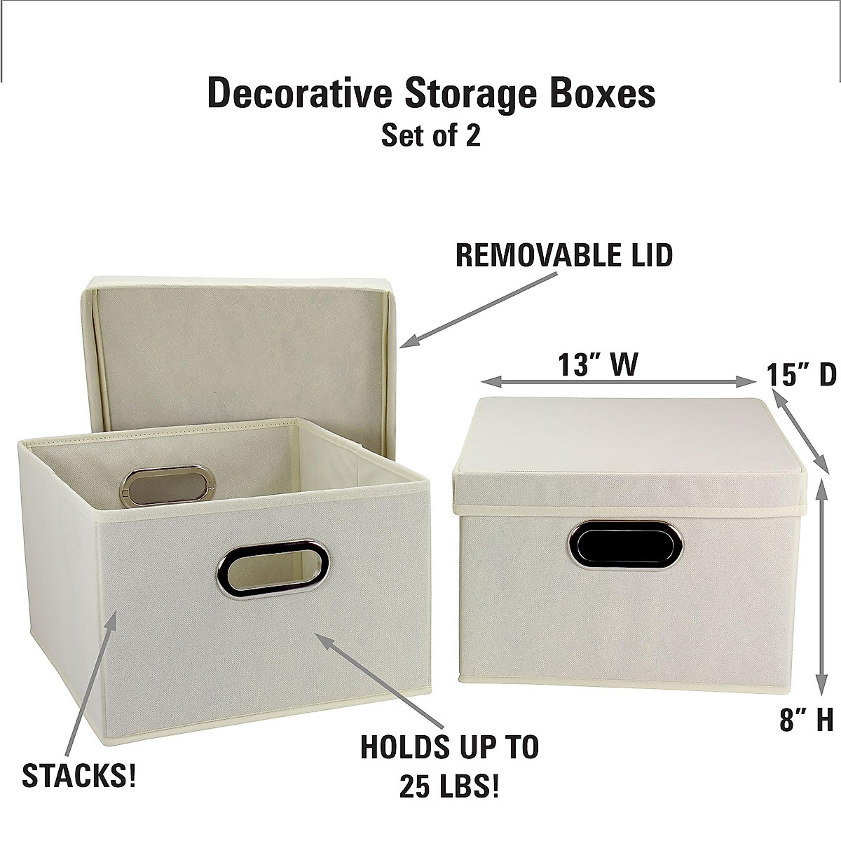 Household Essentials Fabric Storage Boxes with Lids and Handles, Natural